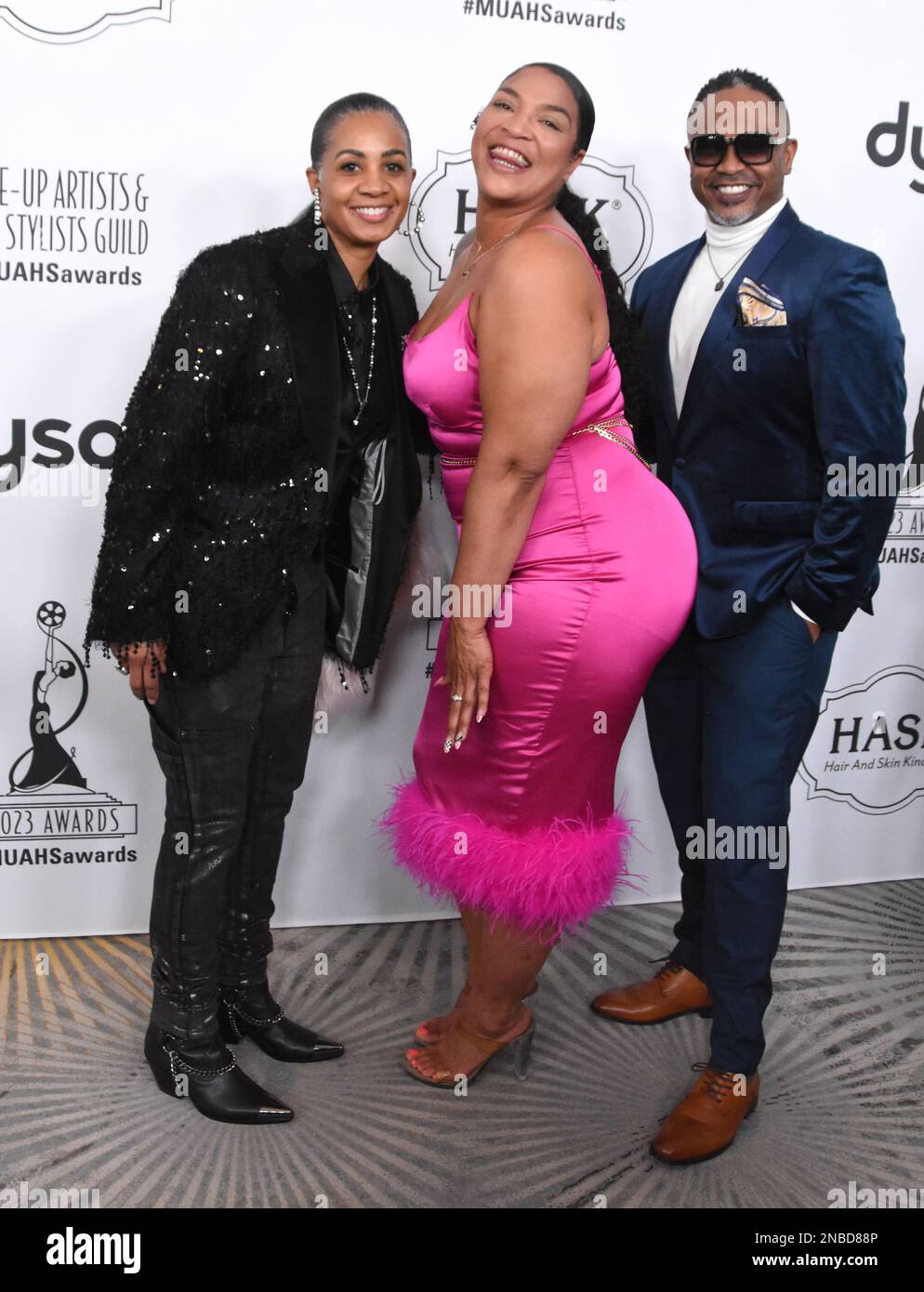 Beverly Hills, California, USA 11th February 2023 (L-R) Hair Stylists Stacey Morris, Dominique ...