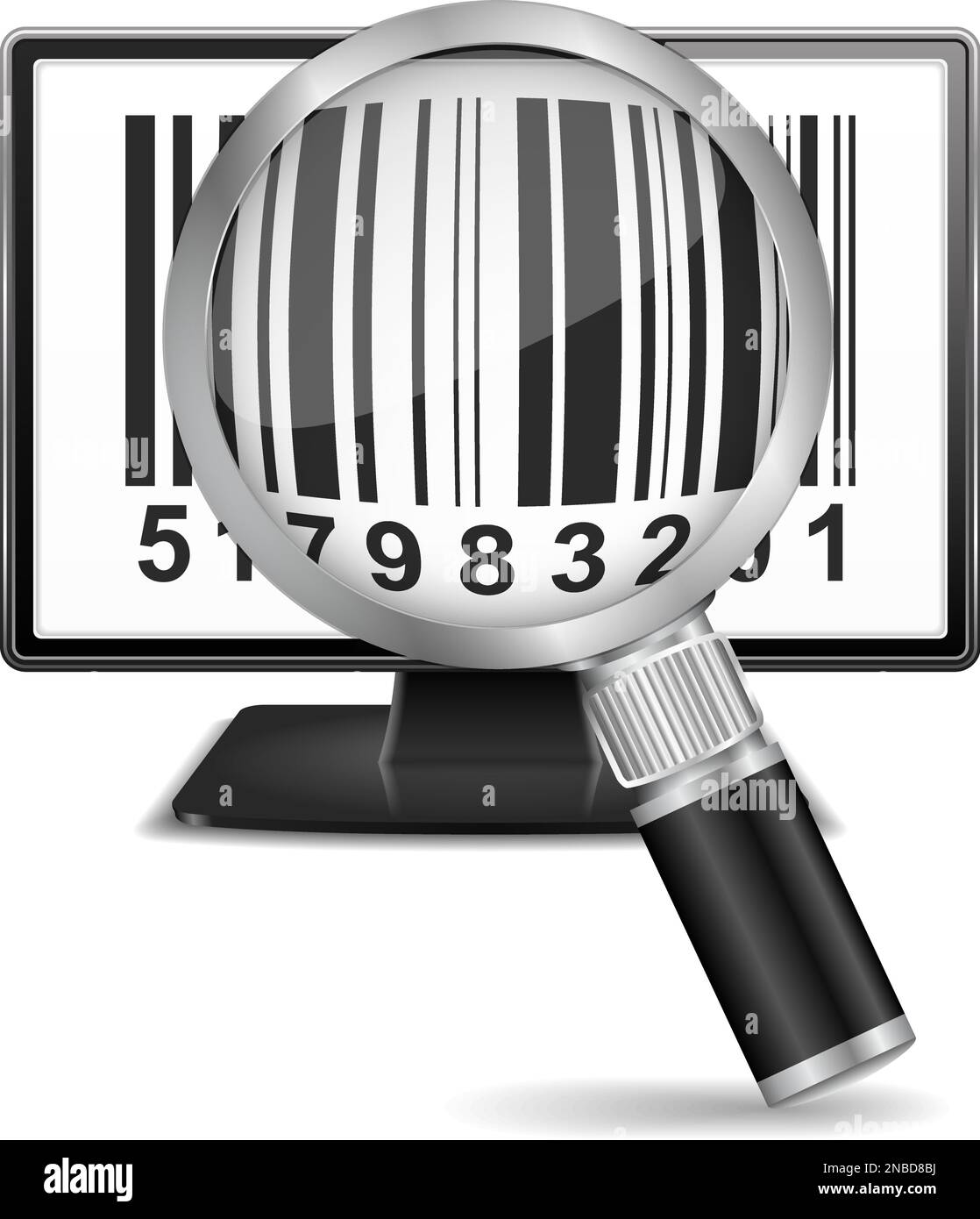 Magnifying glass and computer monitor with a bar code, vector eps10 illustration Stock Vector ...