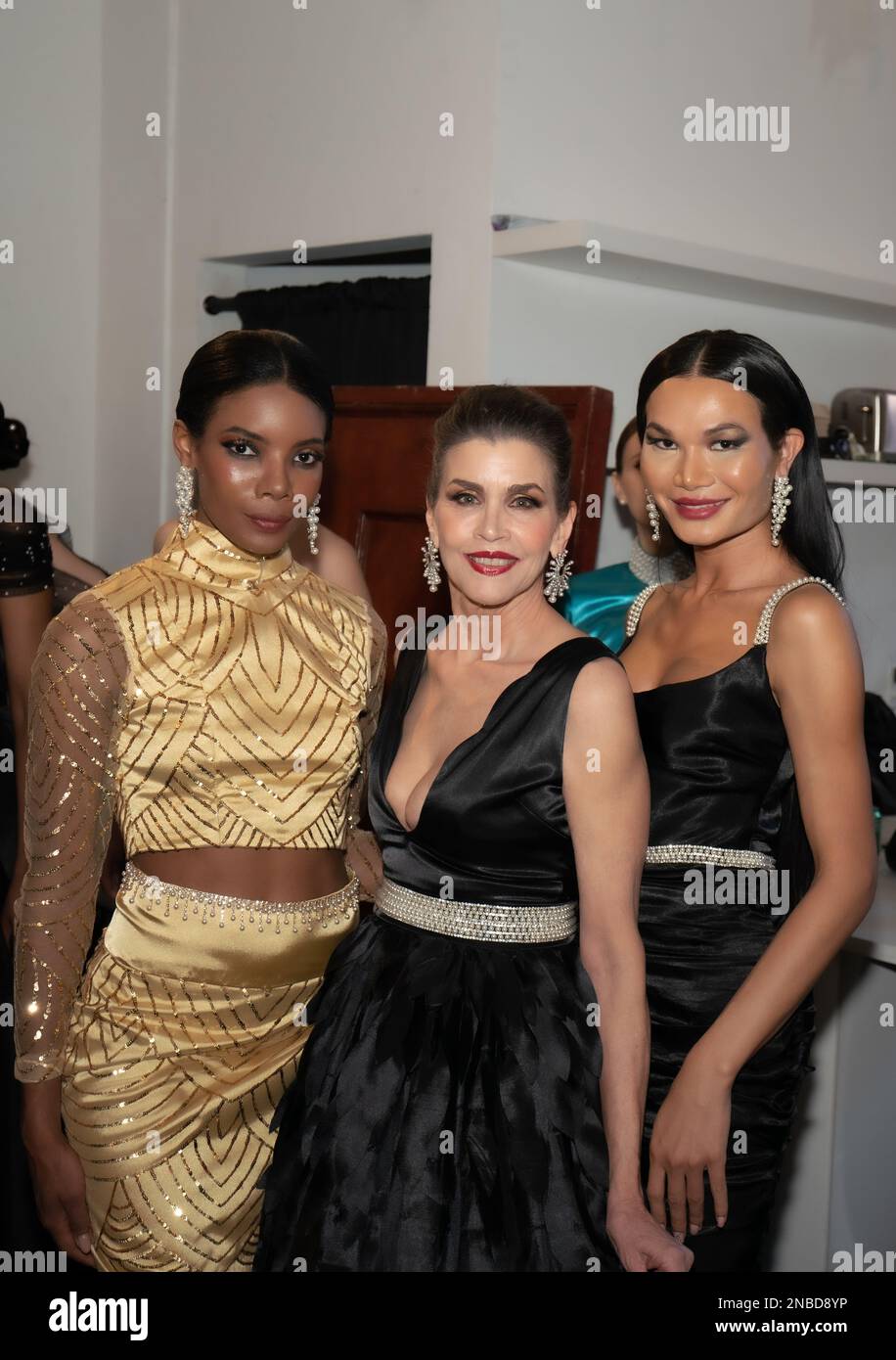 Model, Debbie Dickinson and model at the Dell Scott Collection NYFW ...