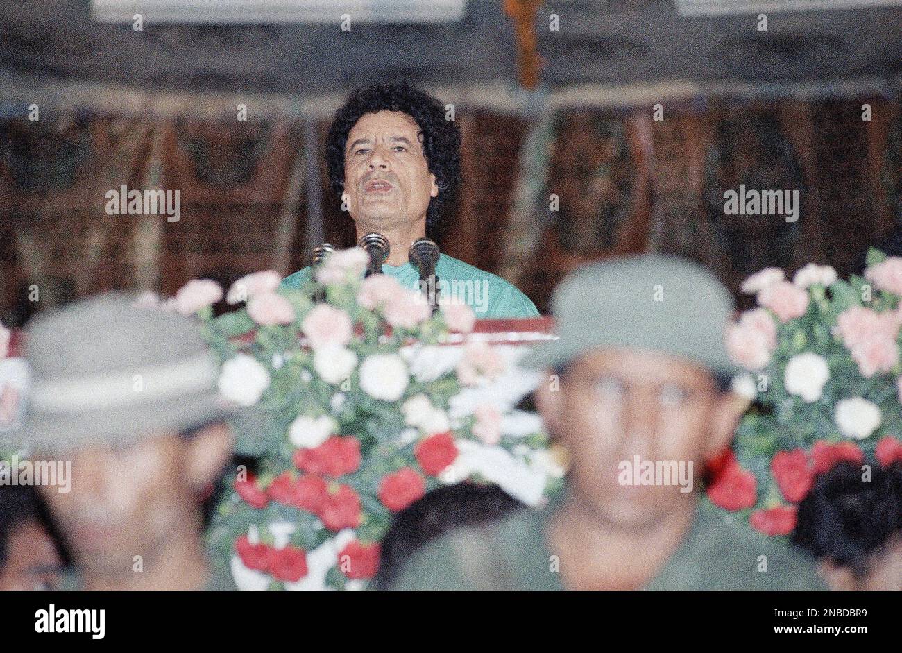 Col. Muammar Muhammad al-Gaddafi speaks during celebration for the 19th ...