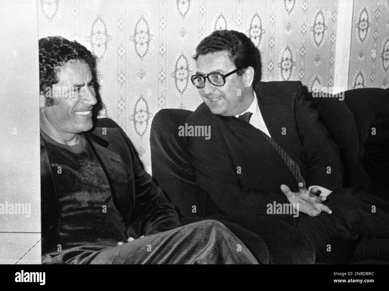 Muammar Muhammad Al Gaddafi Left Leader Of Libya Meeting West German
