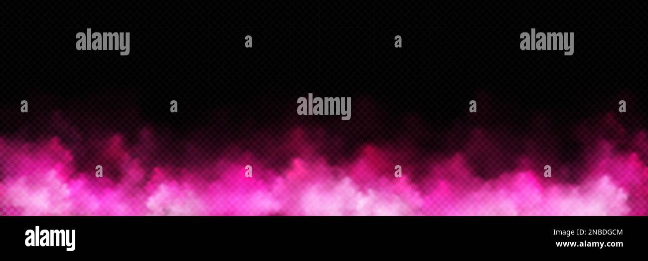 Cloud of pink smoke on black transparent background. Realistic vector ...