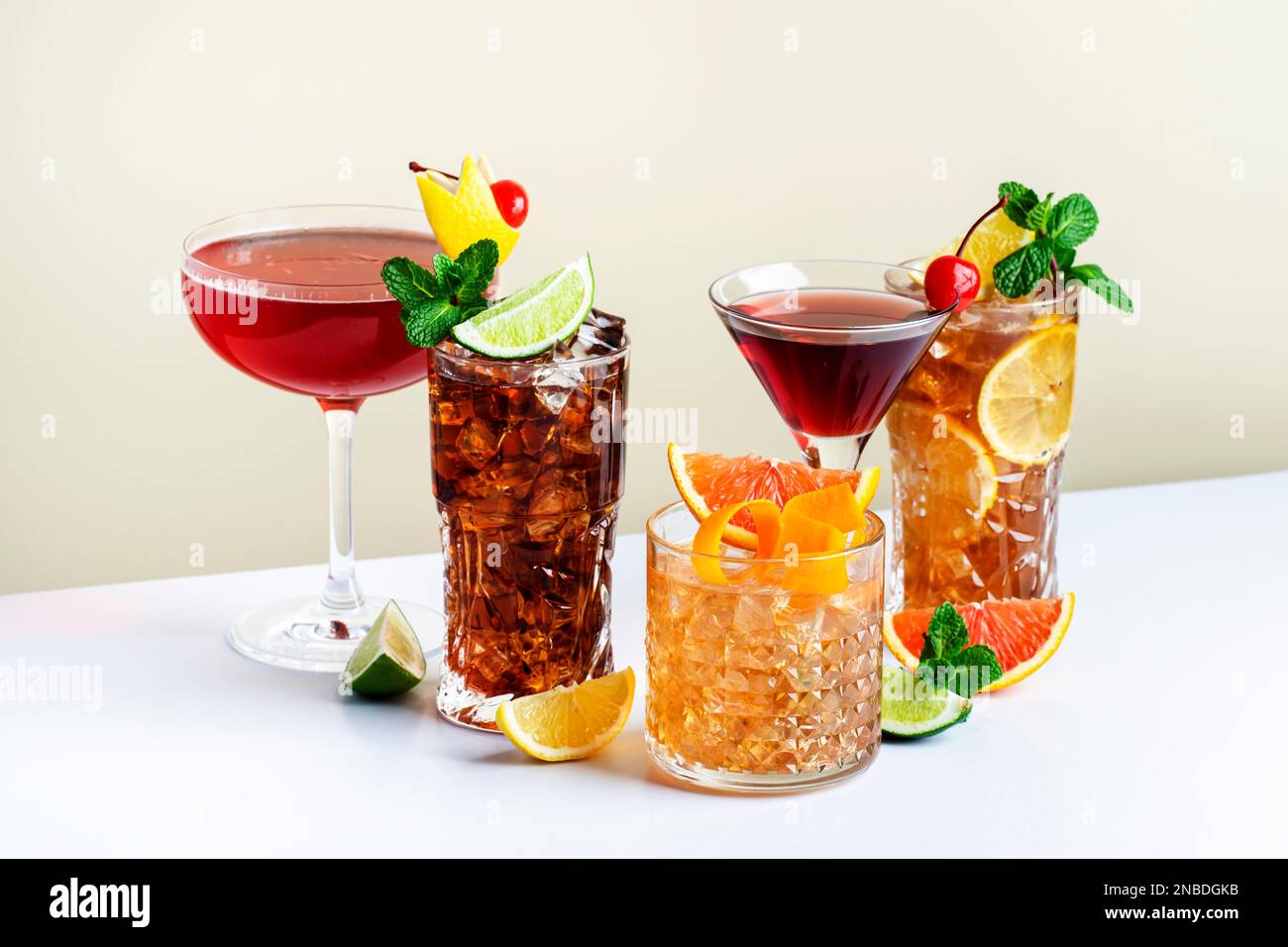 Summer alcoholic cocktails: rum cola, long island ice tea, manhattan ...