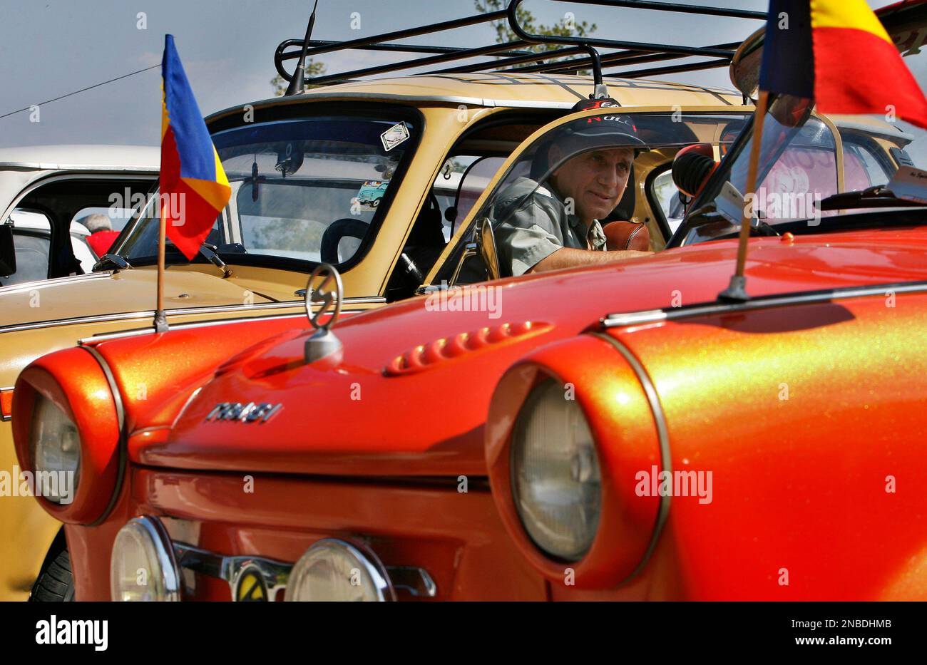 Laszlo Geza sits in his Trabant car in a parking lot near Brasov city ...