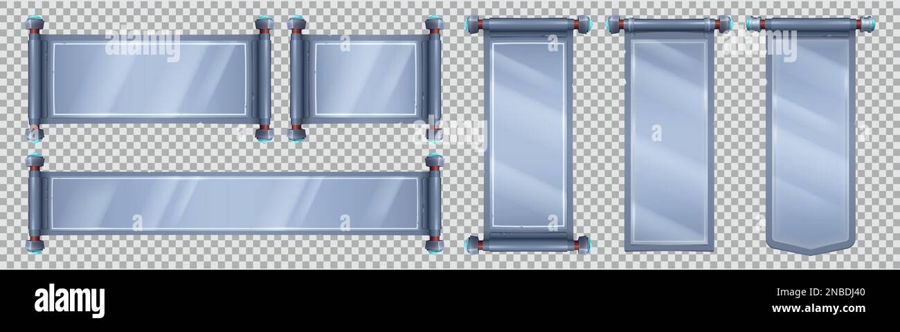 Silver scroll paper set, banner vector illustration isolated on ...