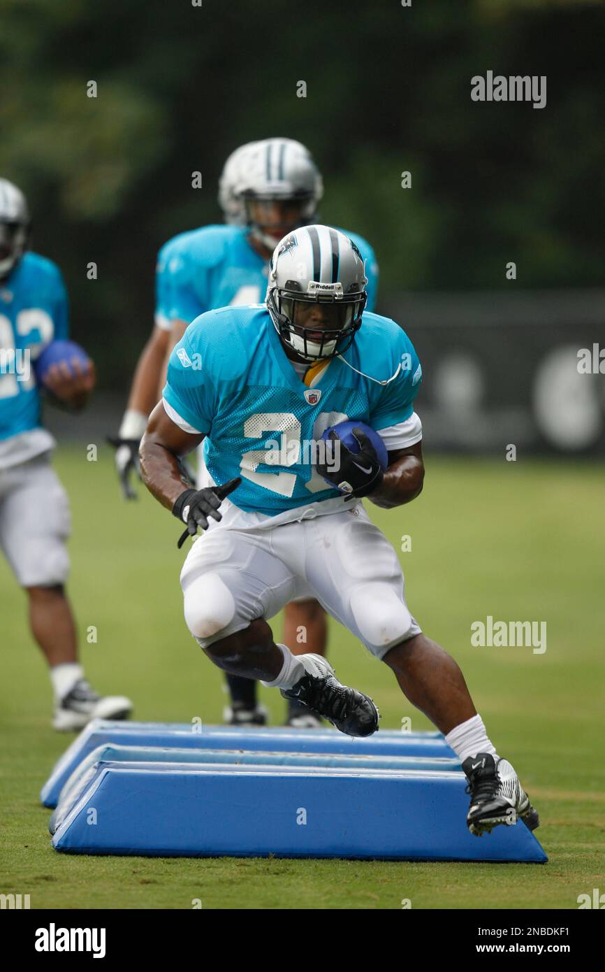 Carolina Panthers' Tyrell Sutton runs a drill at the NFL football team ...