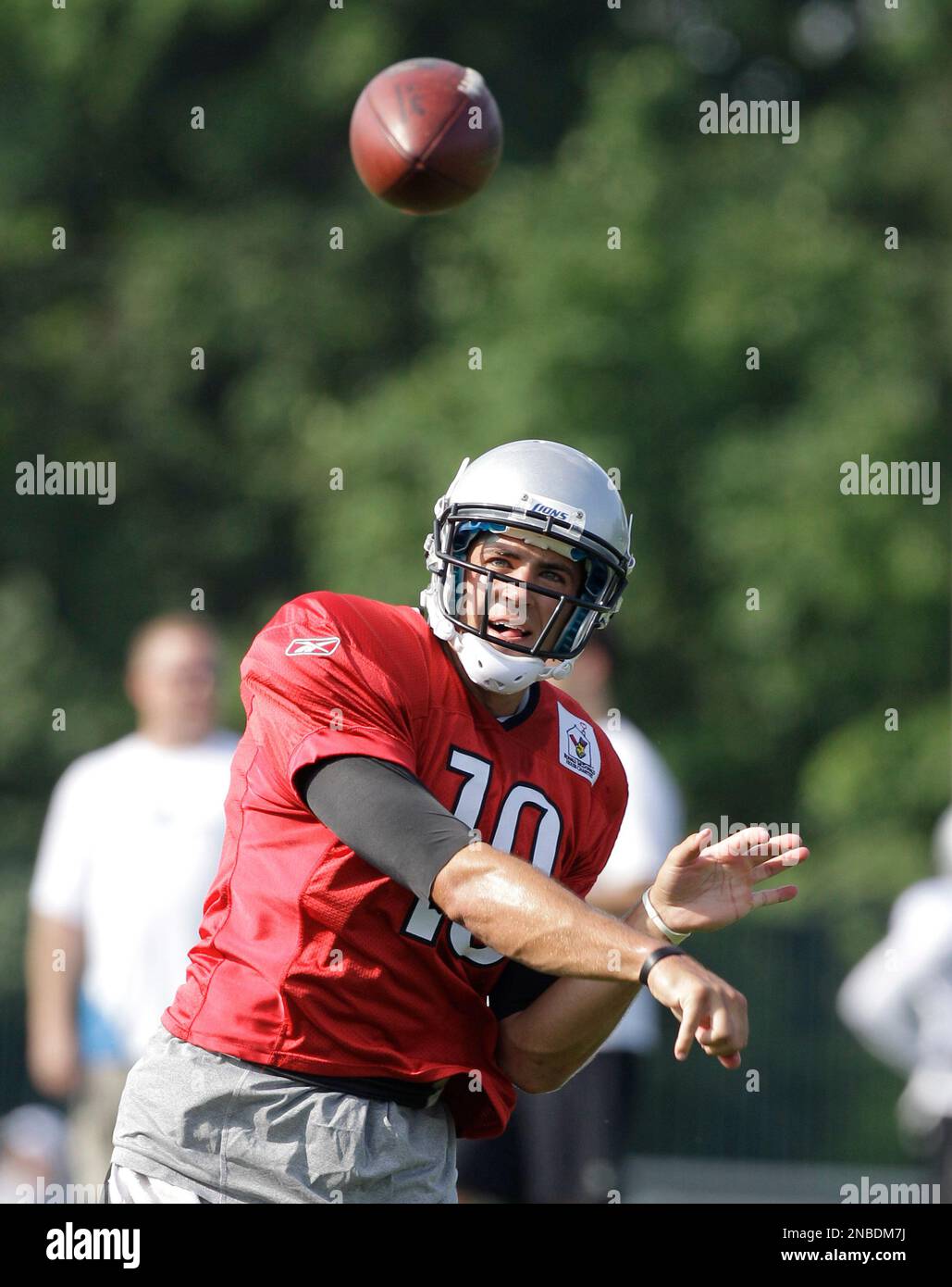 Detroit Lions quarterback Zac Robinson throws during drills at the NFL ...