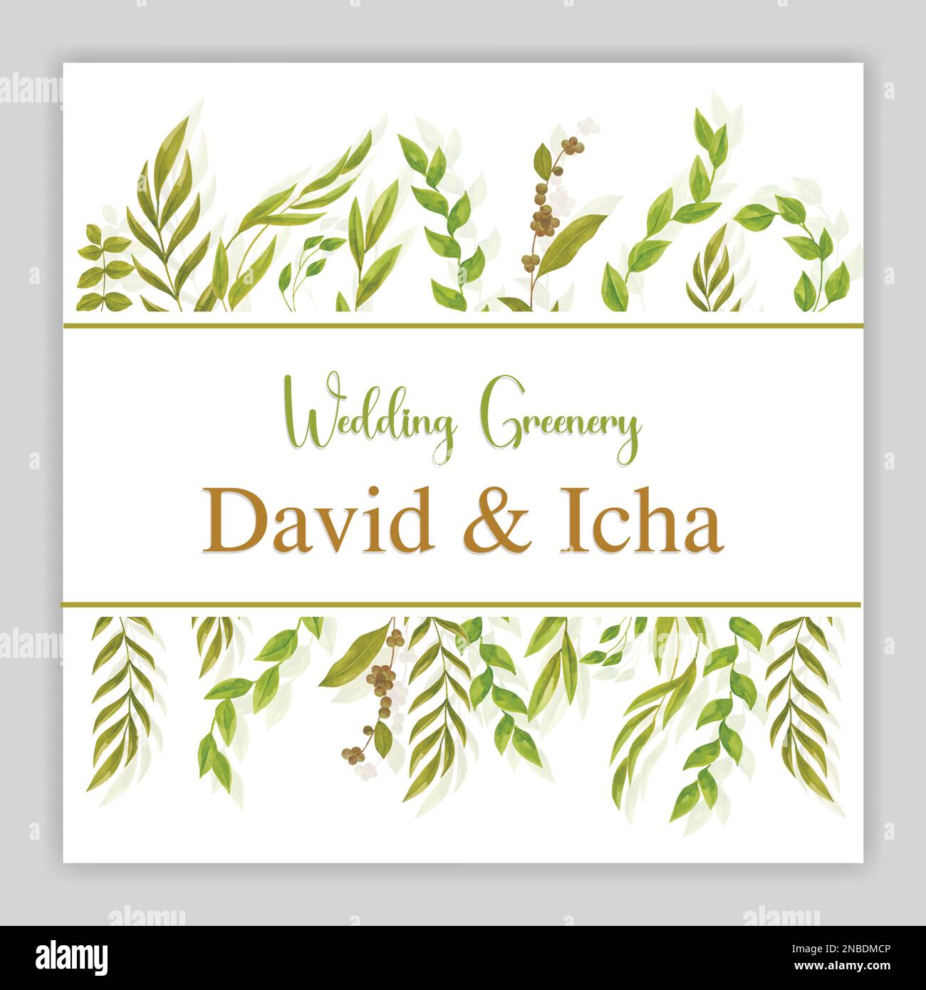 Wedding greenery frame. Green leaves. Save the date floral arrangements ...