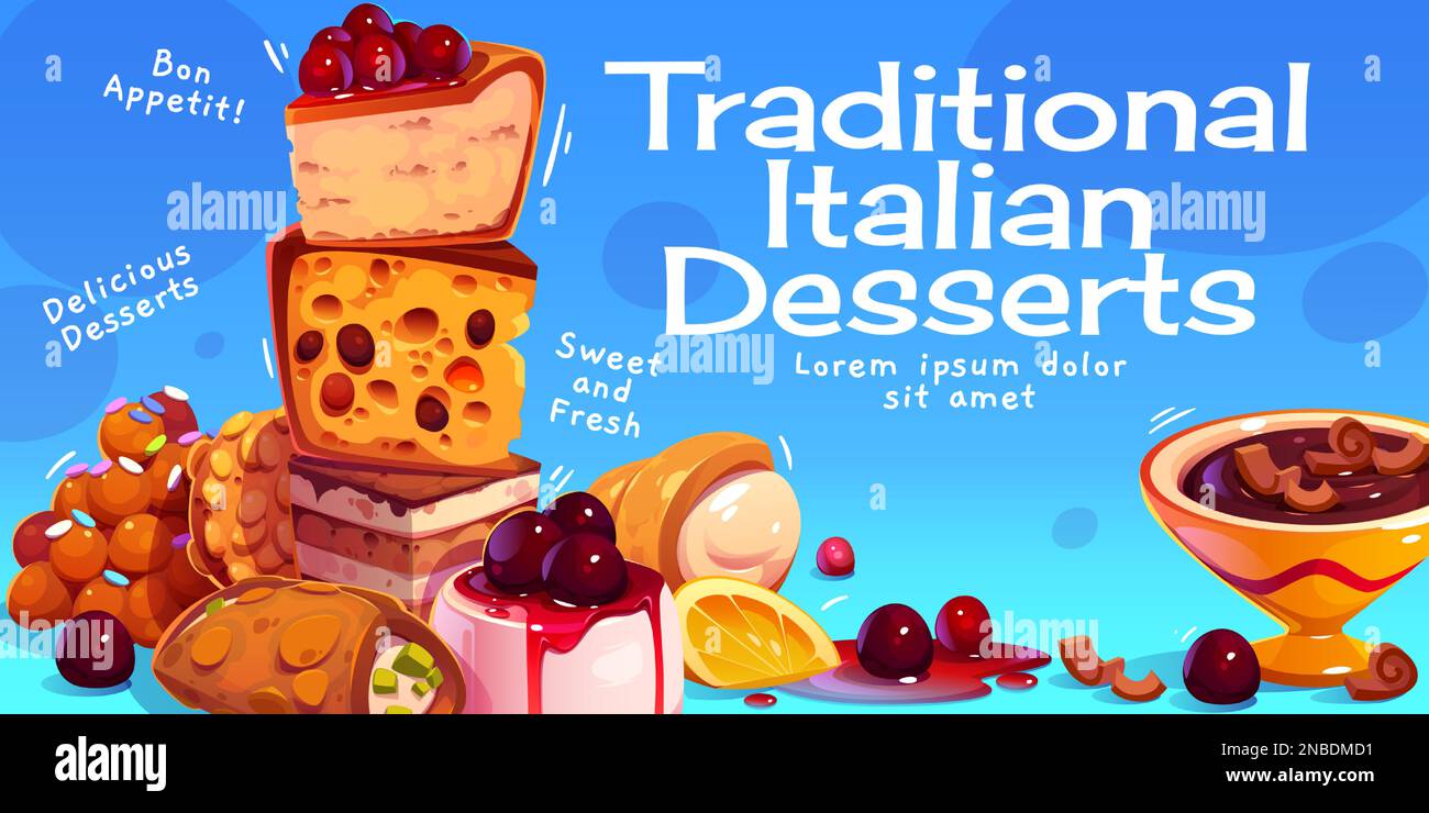 Traditional Italian desserts banner design. Vector cartoon illustration ...