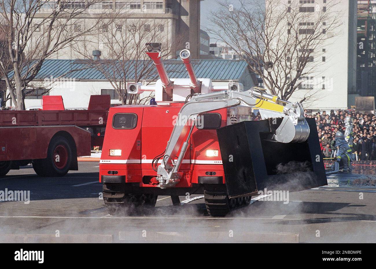 “Rainbow 5,” a remote-controlled fire engine, is shown during a ...