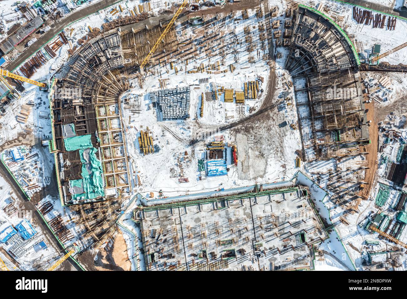 MINSK, BELARUS - 15 FEBRUARY, 2022: Aerial top view of big construction ...