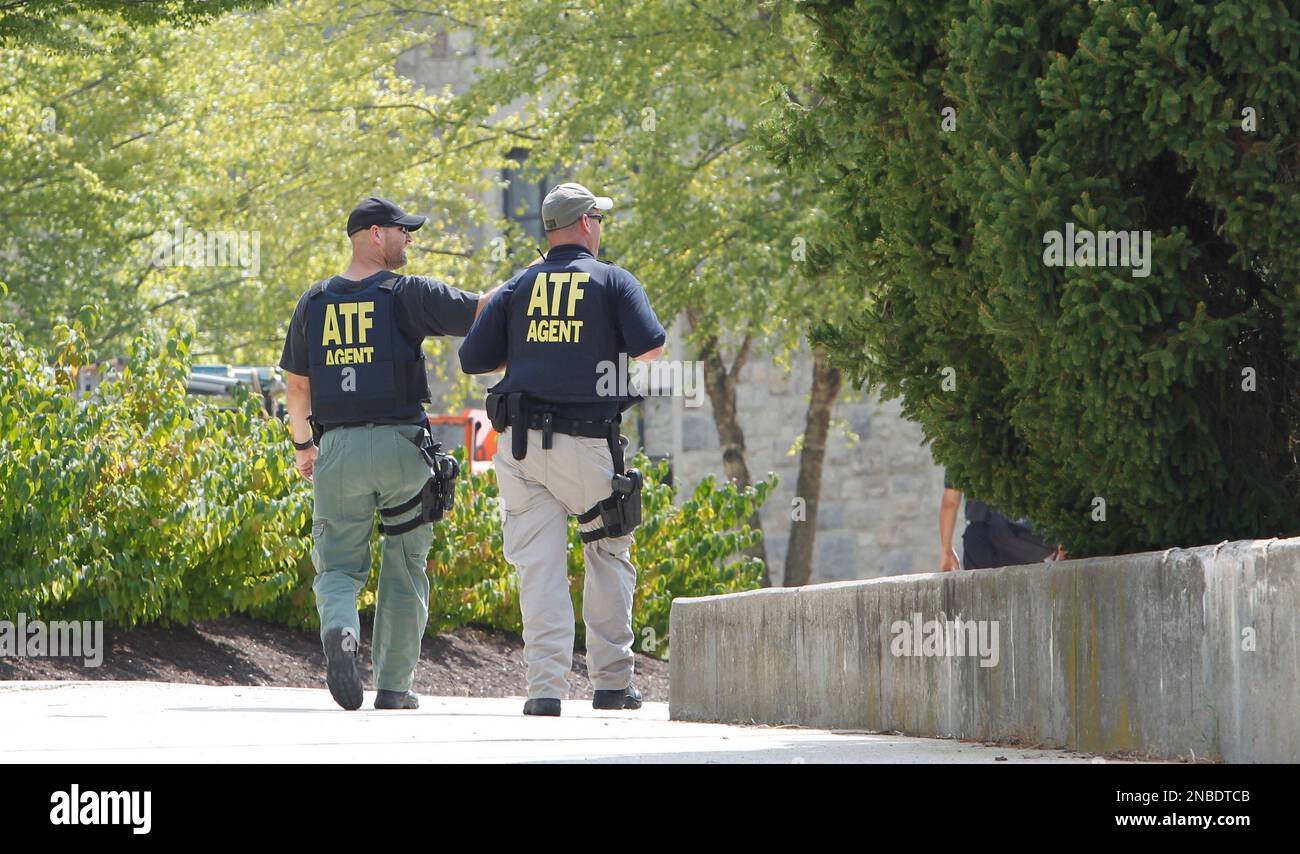 ATF officers patrol around Dietrick Hall after a lockdown of the campus ...