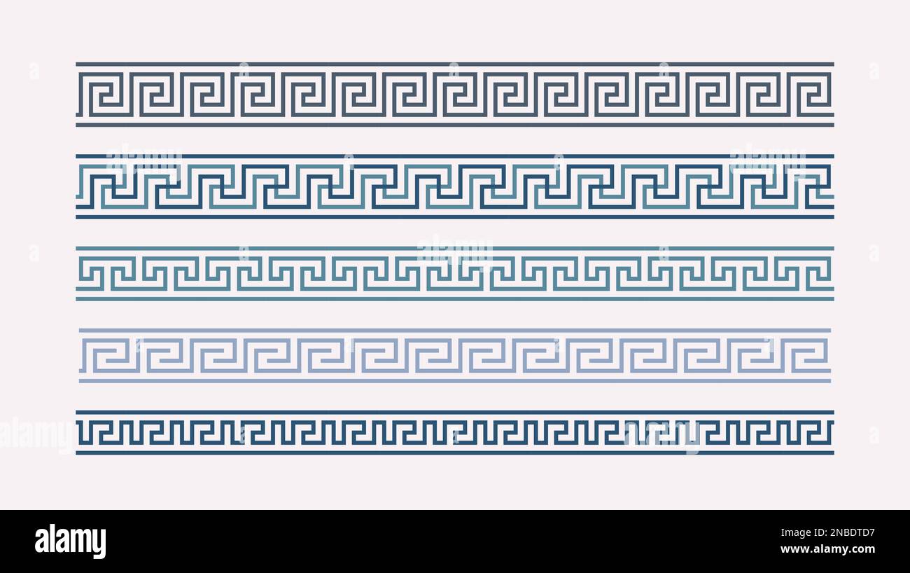 Greek key ornaments collection. Colored meander pattern set. Repeating ...