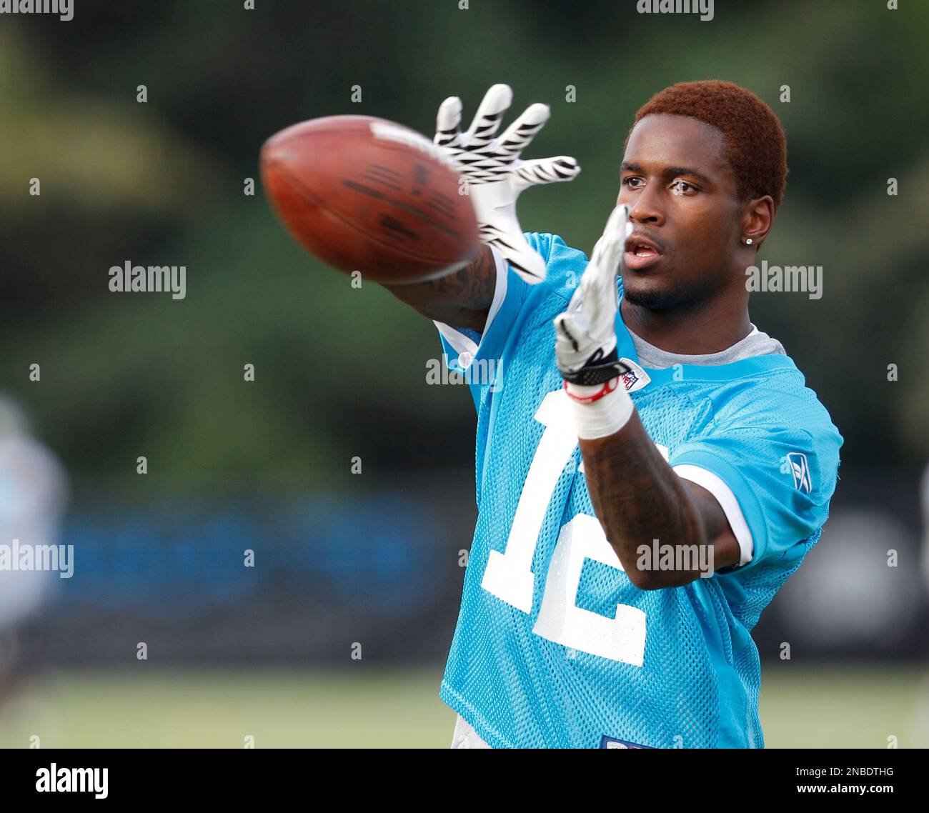 Carolina Panthers' David Gettis (12) catches a ball at the NFL football ...