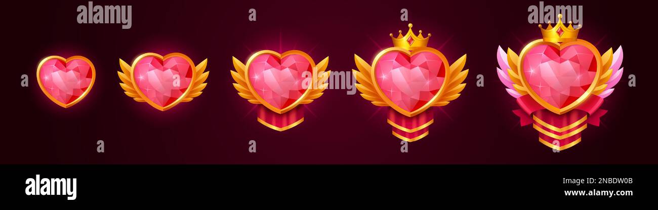 Set of heart shape game rank frames isolated on background. Vector ...