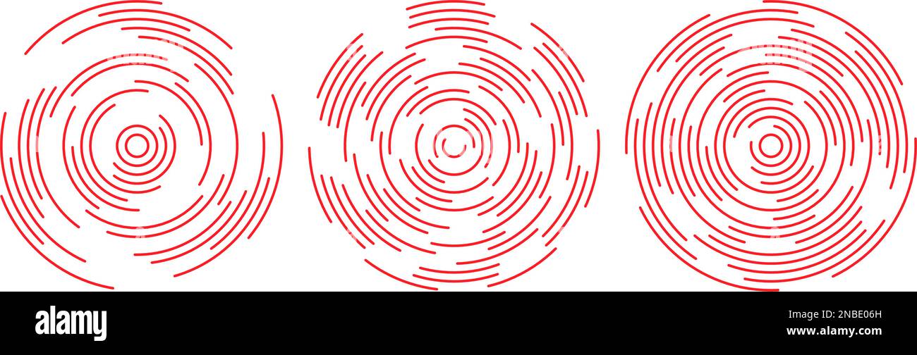 Red concentric circle segments set. Rippled round patten background ...
