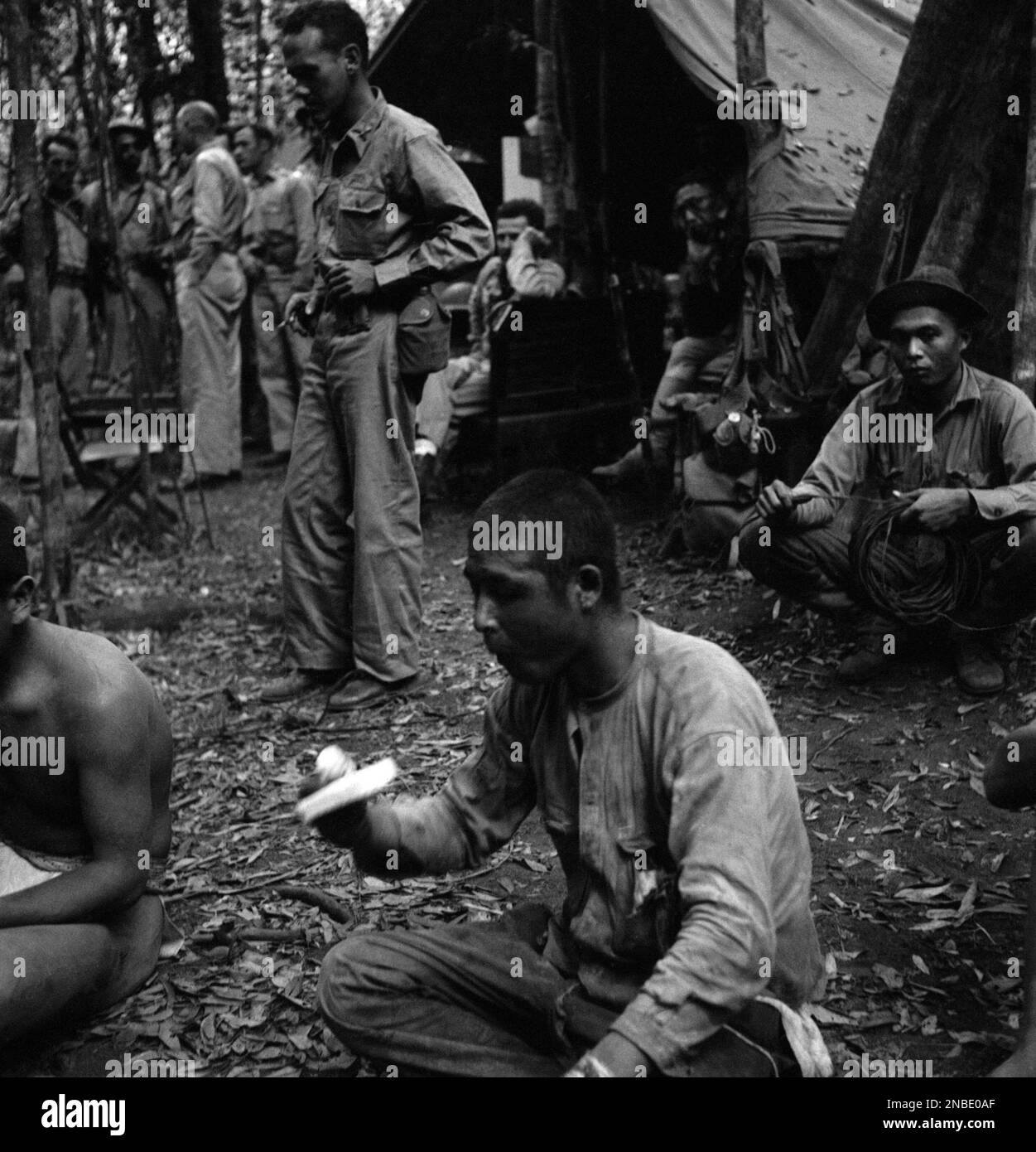 Japanese prisoners in USAFFE internment camp in Bataan, Philippines on ...