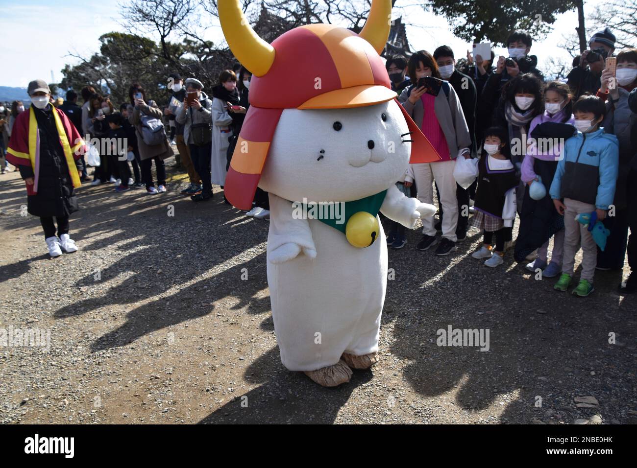 Hikonyan a mascot created by the Hikone City, appears in front of ...