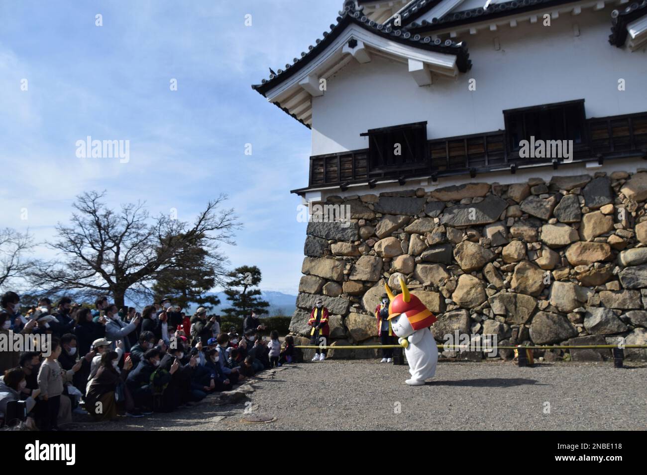Hikonyan a mascot created by the Hikone City, appears in front of ...
