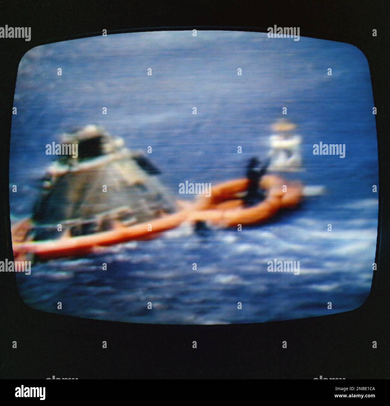 Apollo 15 command module pilot Alfred M Worden is hoisted from the raft ...