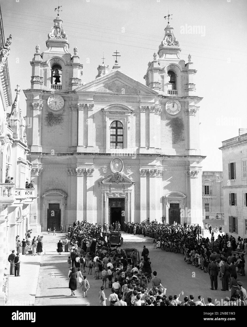 Crowds gather outside the Metropolitan Cathedral at Mdina, Malta during ...