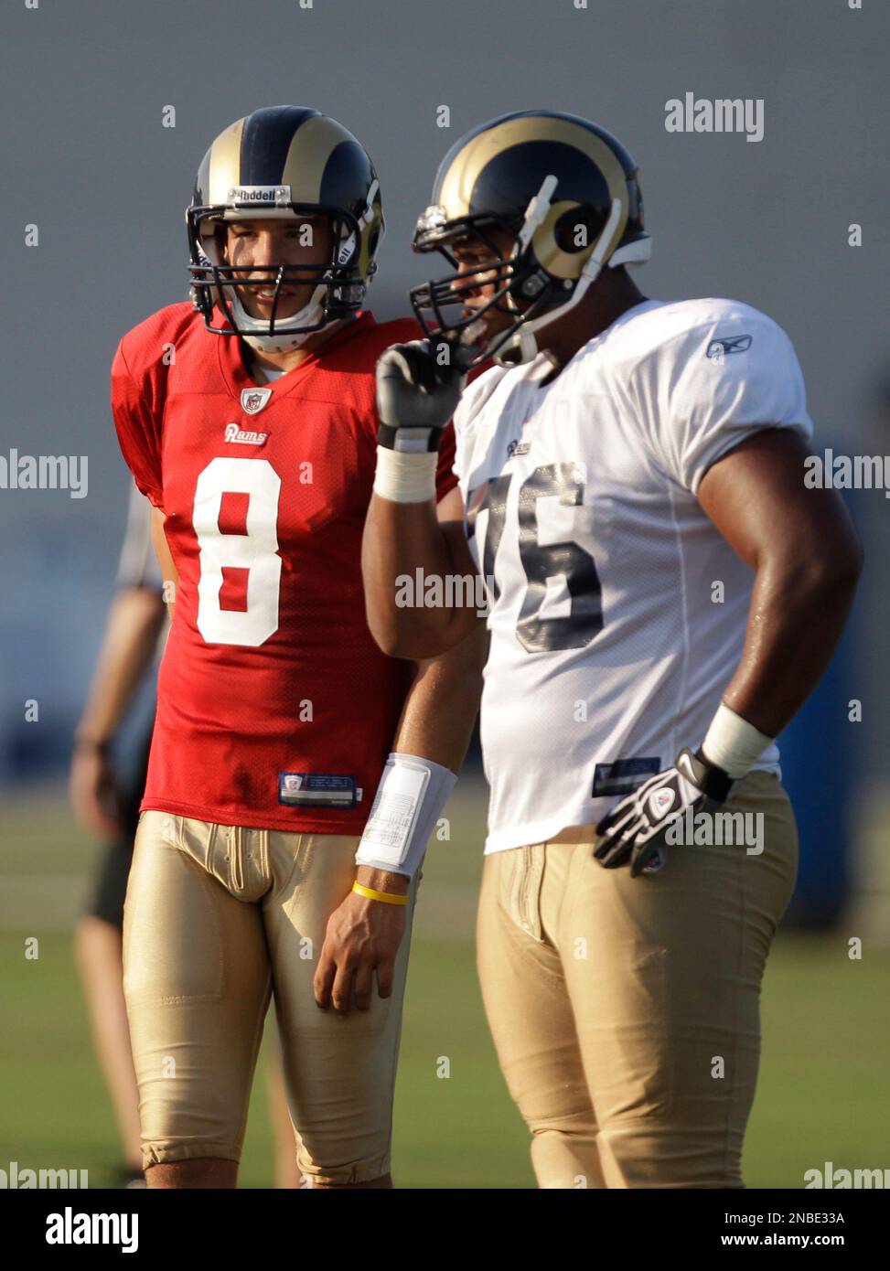 St. Louis Rams quarterback Sam Bradford, left, and tackle Rodger ...