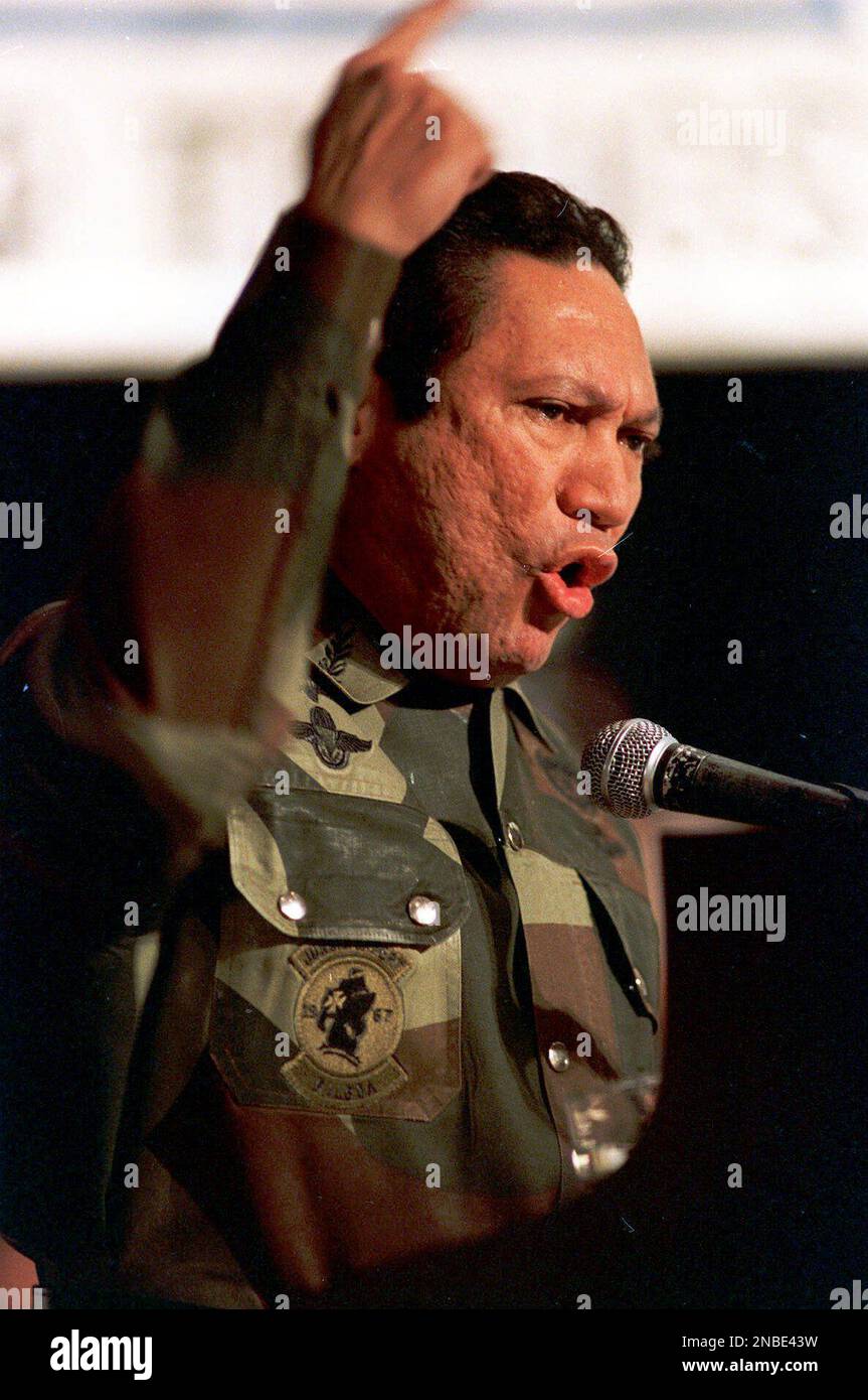 FILE--Manuel Noriega, the deposed Panamanian dictator speaking in ...