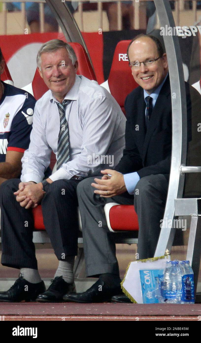 Manchester United coach Sir Alex Ferguson, left and Prince Albert II of ...