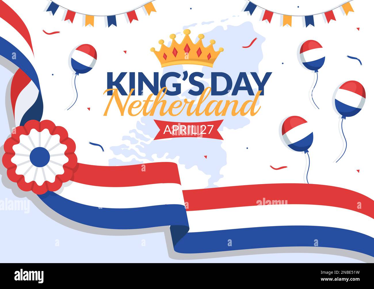 Happy Kings Netherlands Day Illustration with Waving Flags and King ...