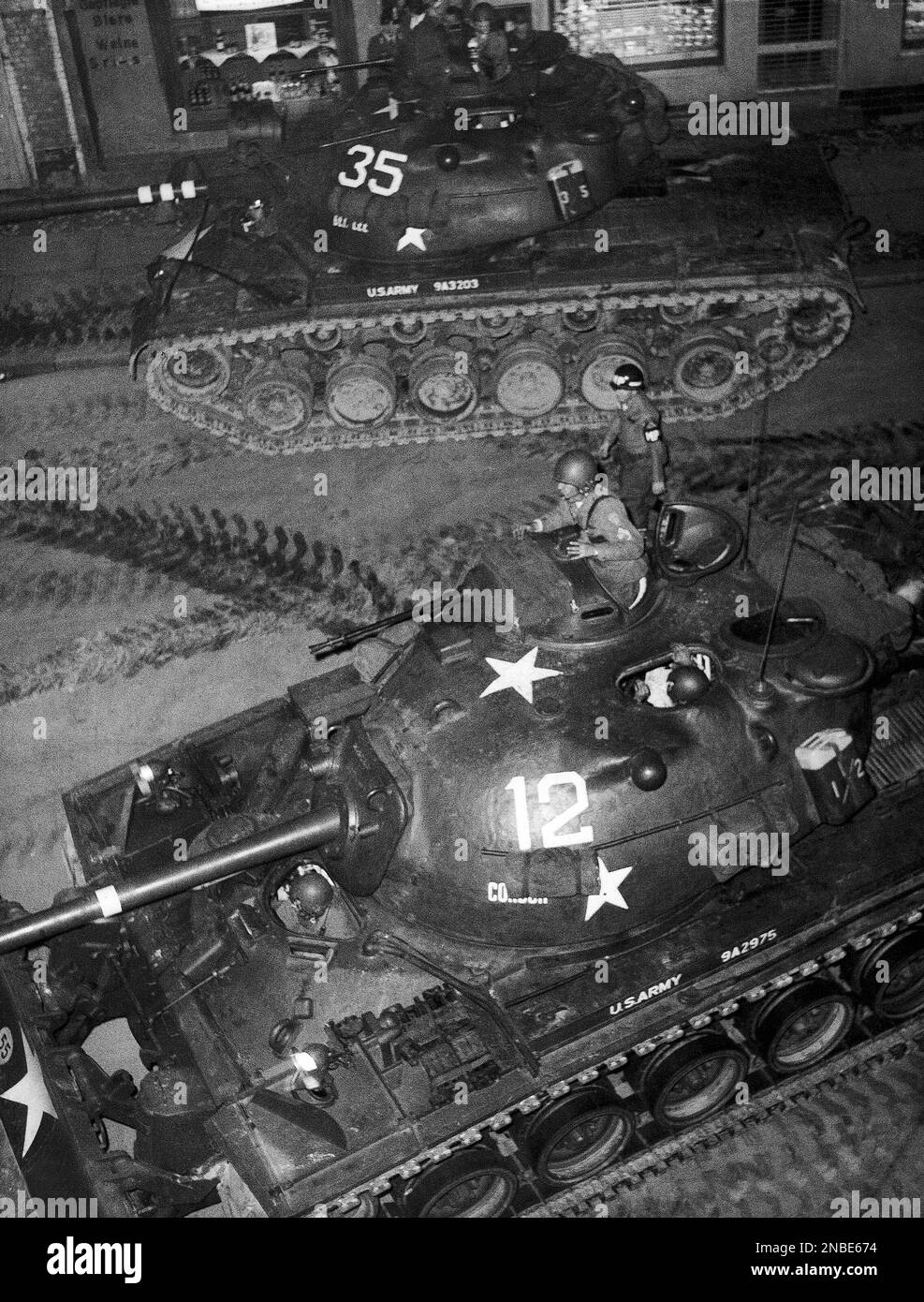 Two U.S Patton tanks on alert at U.S. Army checkpoint Charlie at ...