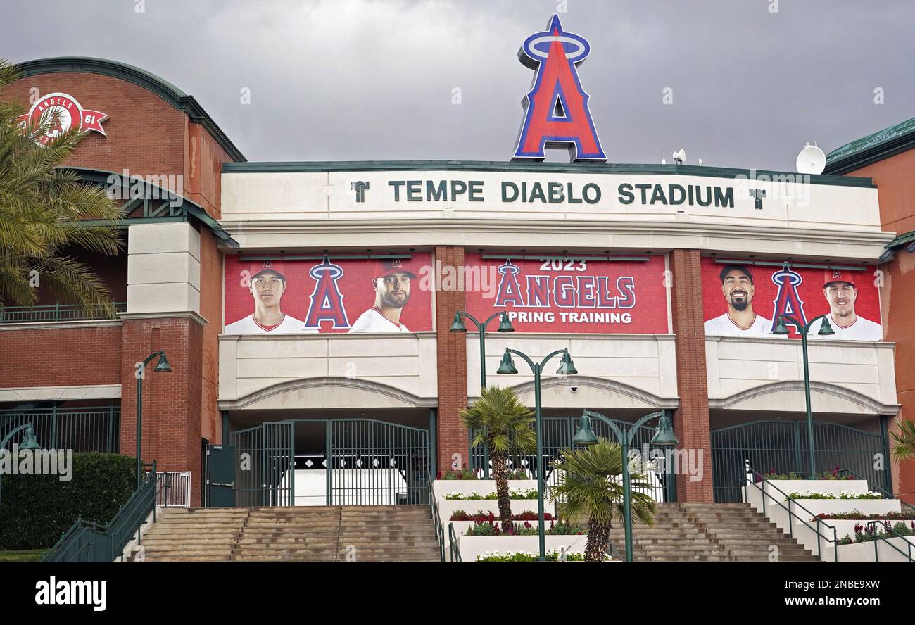 Photo taken on Feb. 13, 2023, shows a giant halo logo above player ...