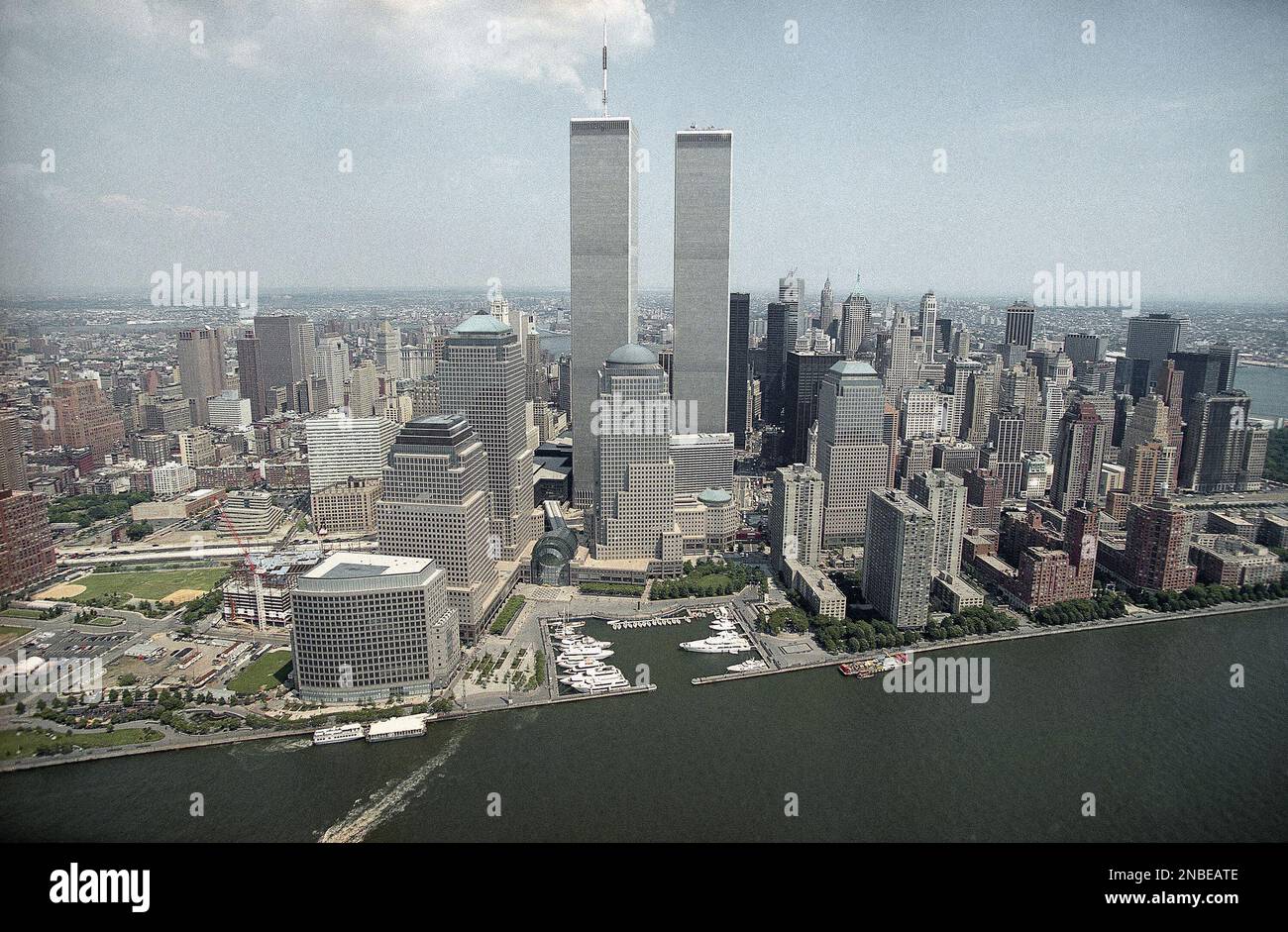 Aerial view of World Trade Center and lower Manhattan in New York City ...