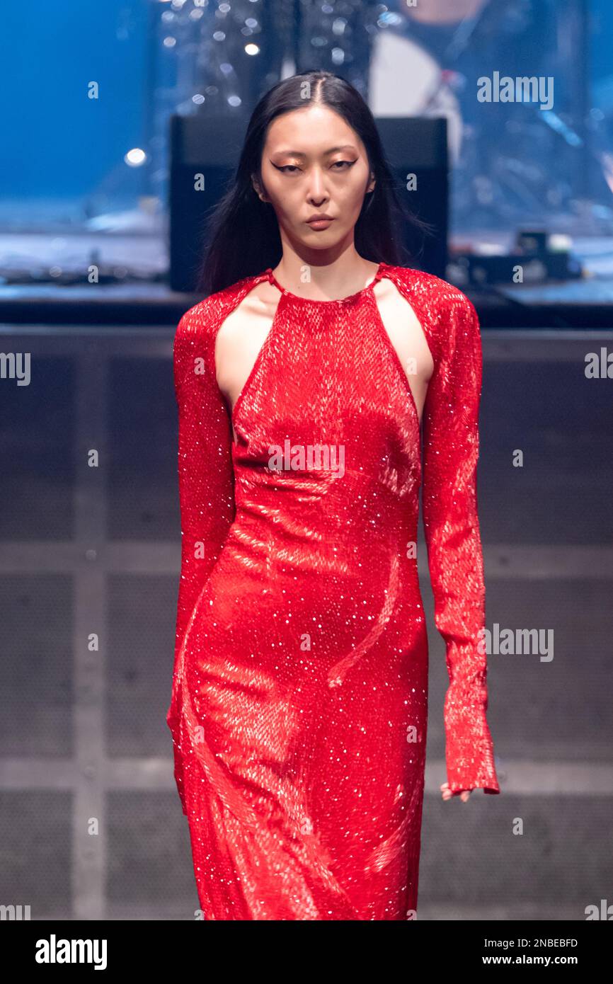 NEW YORK, NEW YORK - FEBRUARY 13: A model walks the runway at the ...