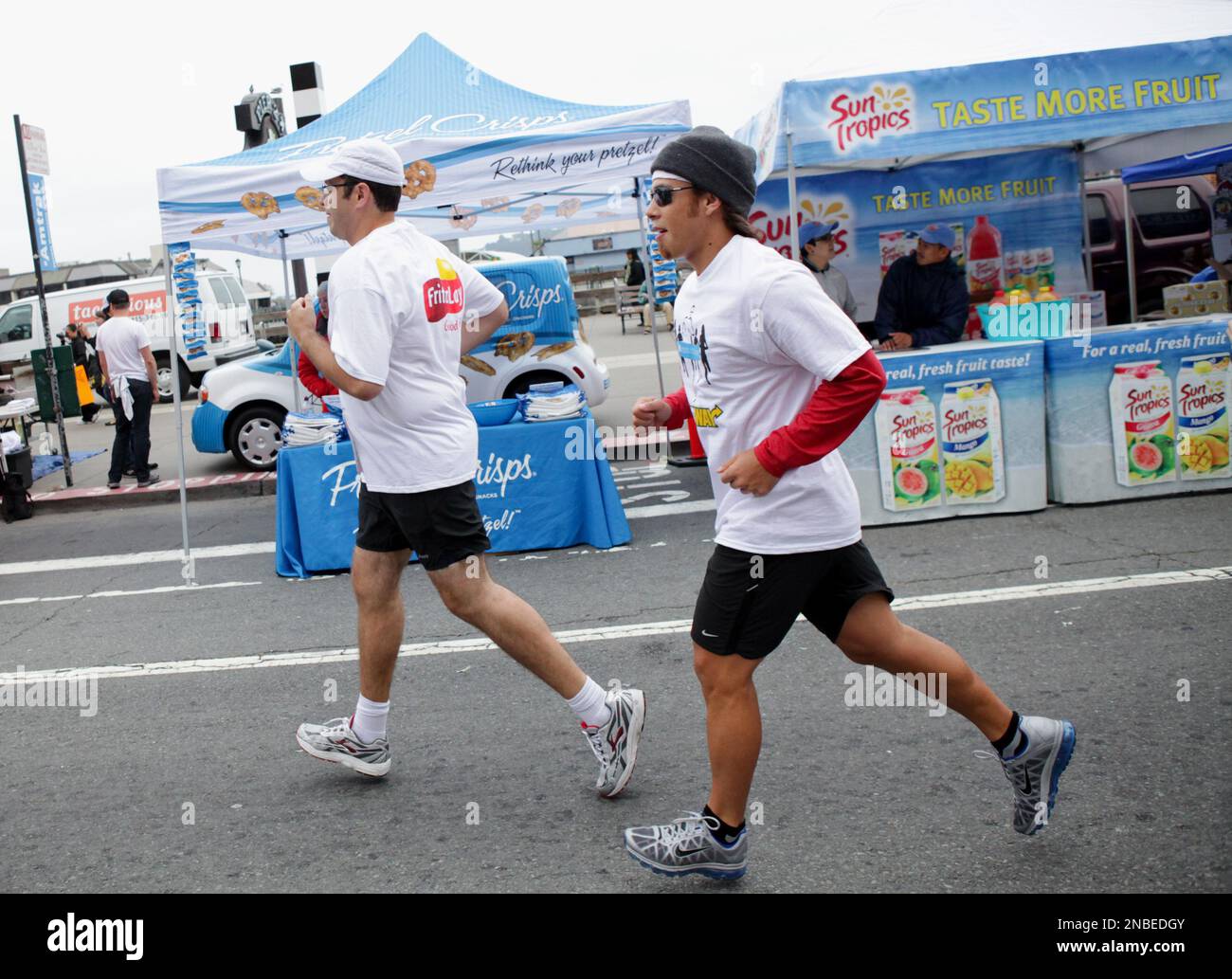 Subway spokesman Jared Fogle, left, and Apolo Ohno, a short track speed ...