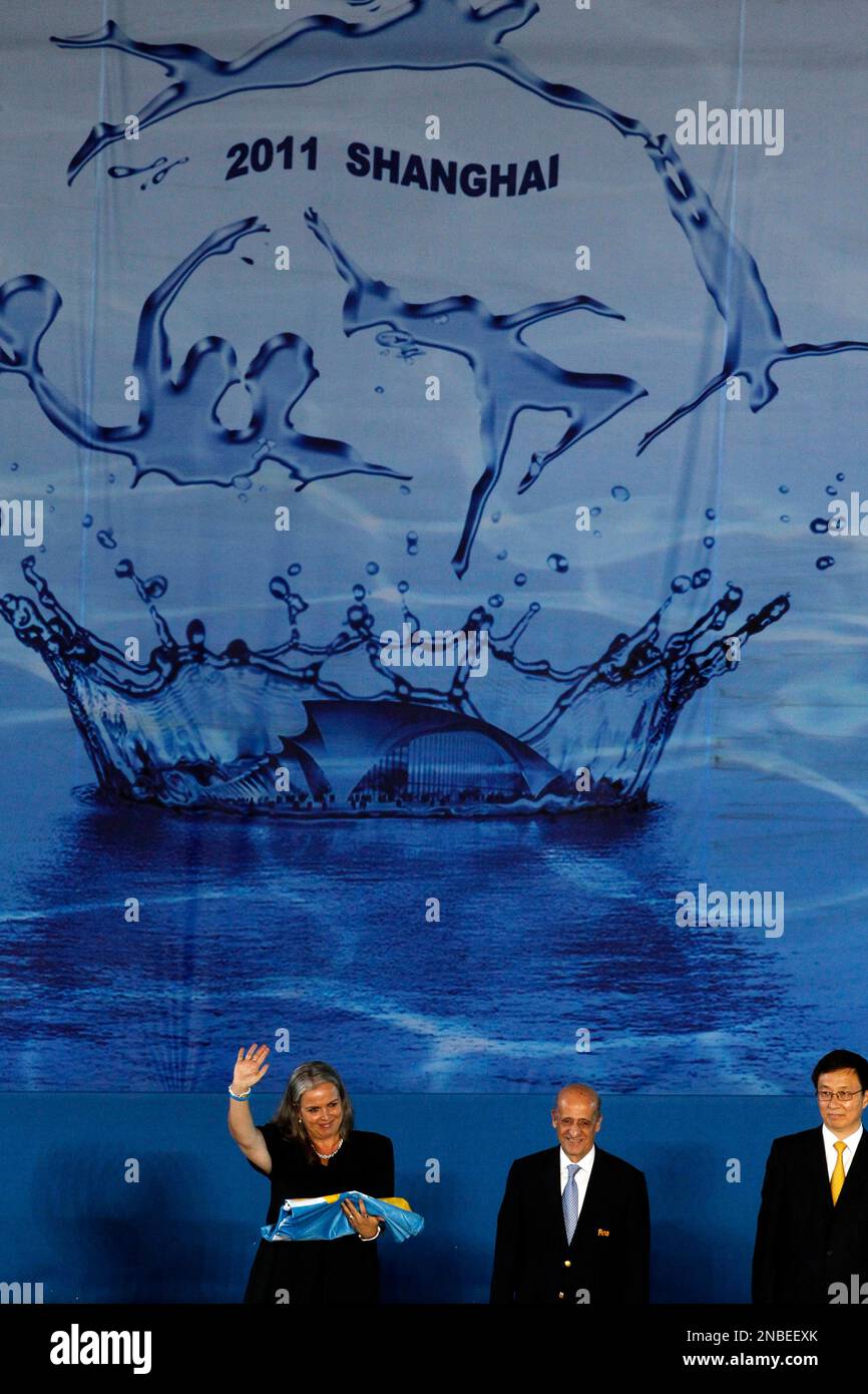 Deputy Mayor of Barcelona Maite Fandos waves after receiving the FINA ...