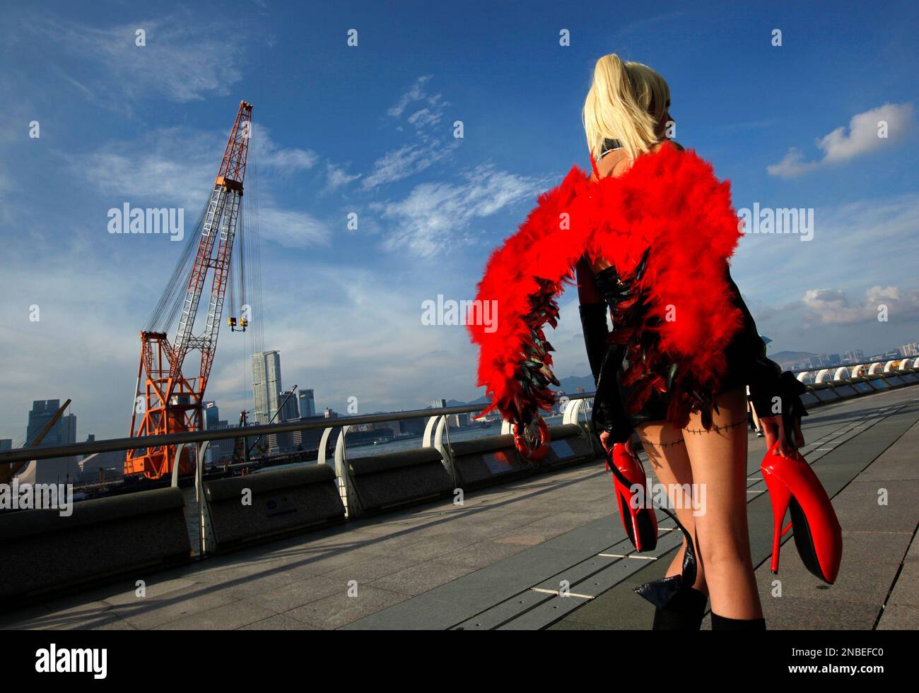 A "cosplayer" dressed as an animation character poses during the annual ...