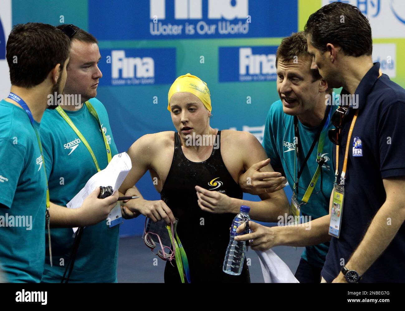 Australia's Samantha Hamill is helped out of the pool after competing ...