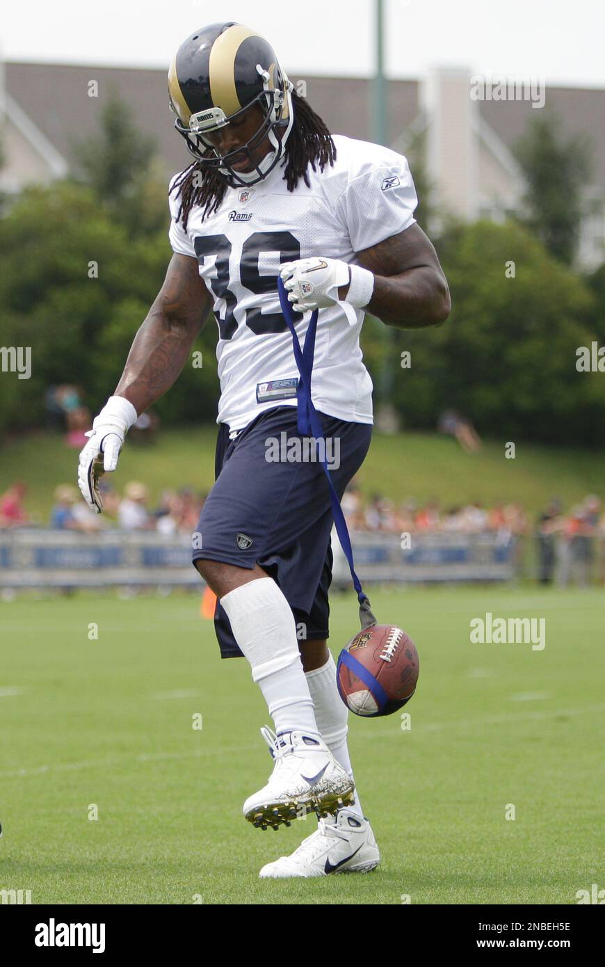 St. Louis Rams running back Steven Jackson holds a ball on a string ...