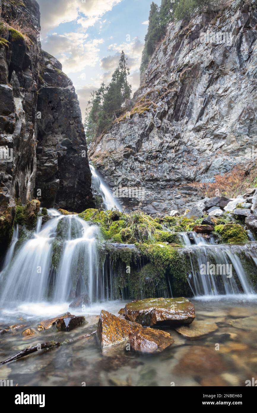 Bear waterfall 2 in Big Almaty gorge of Almaty mountains, ile alatau ...