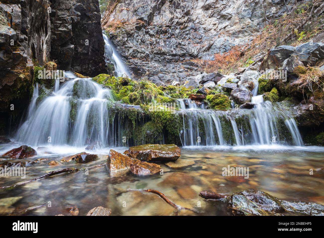 Bear waterfall 2 in Big Almaty gorge of Almaty mountains, ile alatau ...