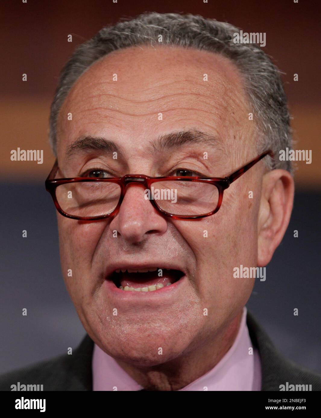 Sen. Charles Schumer, D-N.Y., speaks durning a news conference to ...