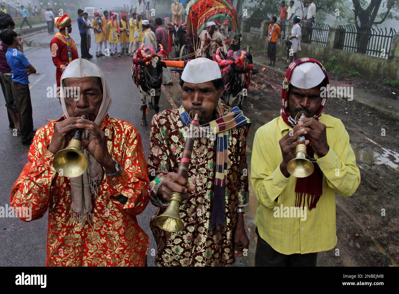 Indian artists play musical instruments during the inauguration of a ...