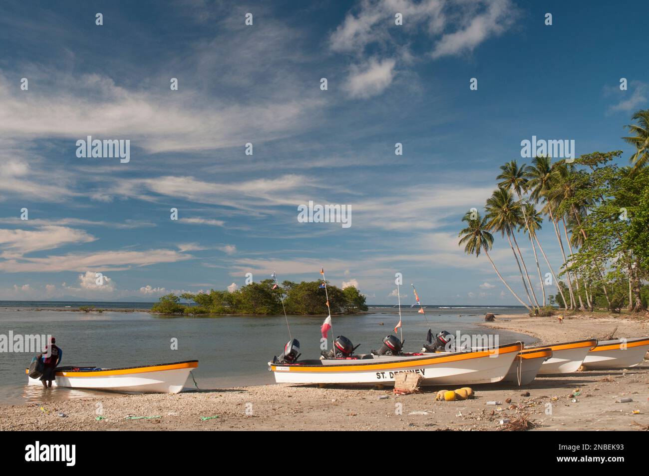 Speedboats at Namatanai, on the East Coast New Ireland, Papua New ...