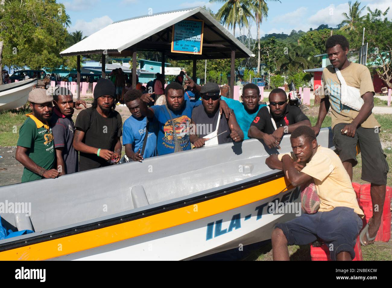Speedboats at Namatanai, on the East Coast New Ireland, Papua New ...