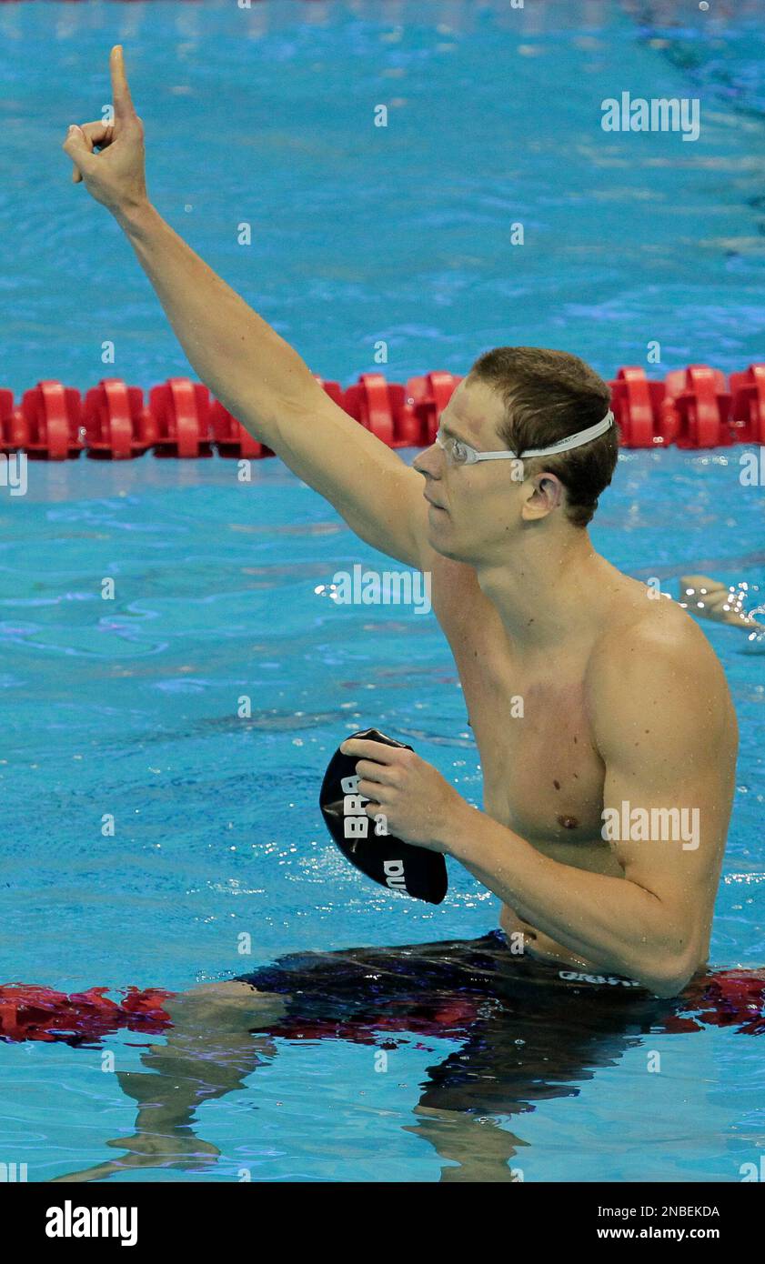 Brazil's Cesar Cielo celebrates after winning the men's 50m Freestyle ...