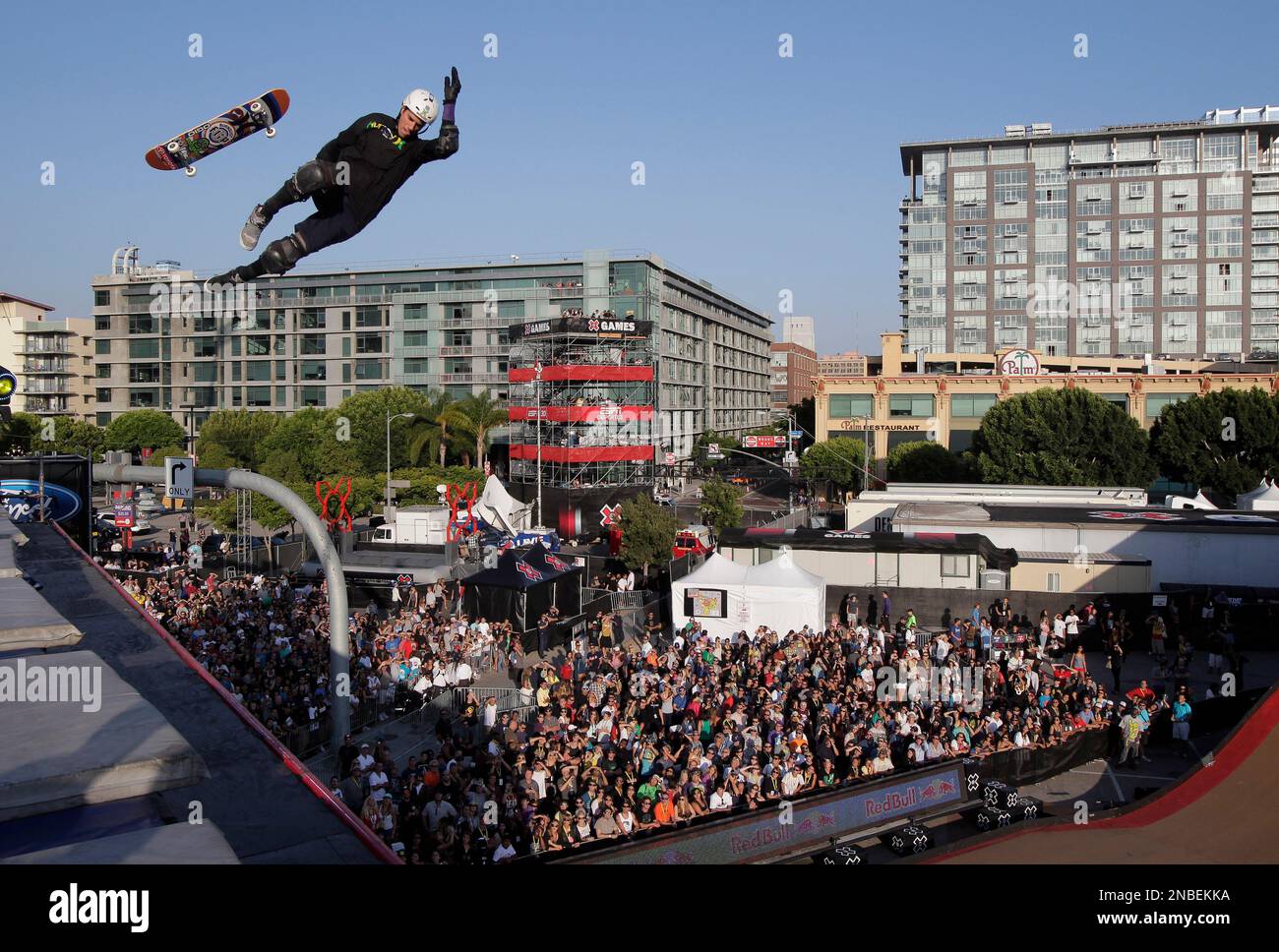 Bob Burnquist, of Brazil, loses his skateboard while competing in the ...