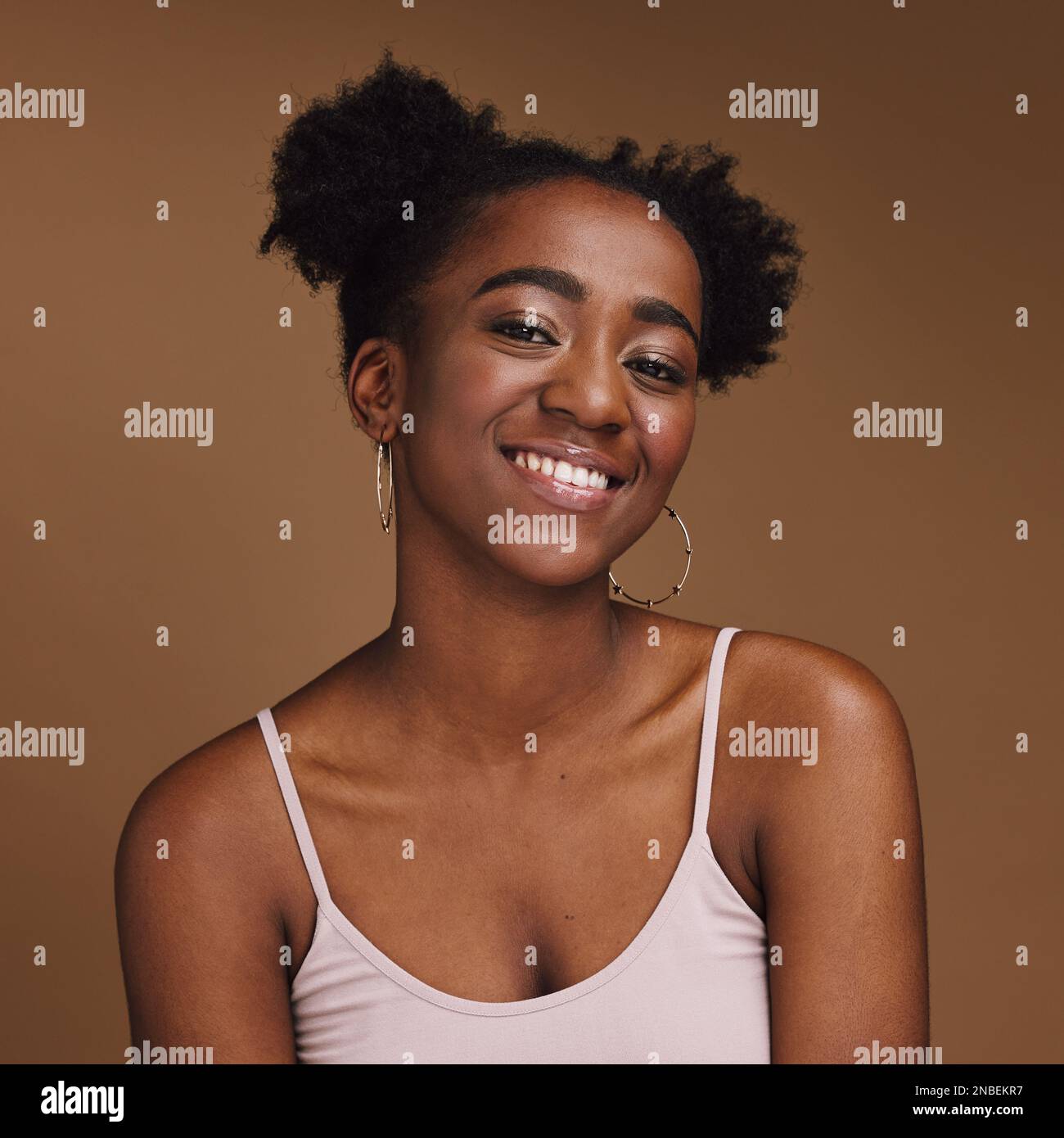 Black woman, smile and student portrait of a gen z person with makeup ...