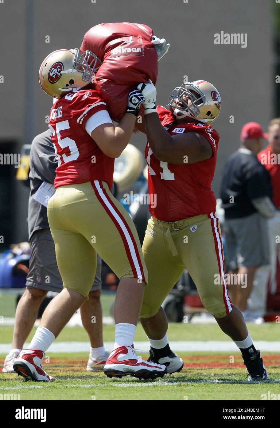 San Francisco 49ers tackle Kenny Wiggins (65) and tackle Derek Hall (71 ...