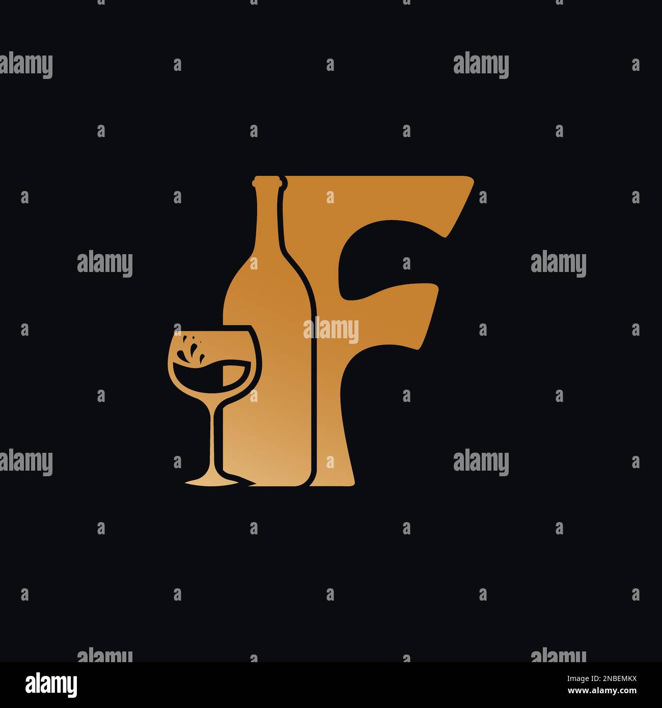 Letter F Logo With Wine Bottle Design Vector Illustration On Black ...