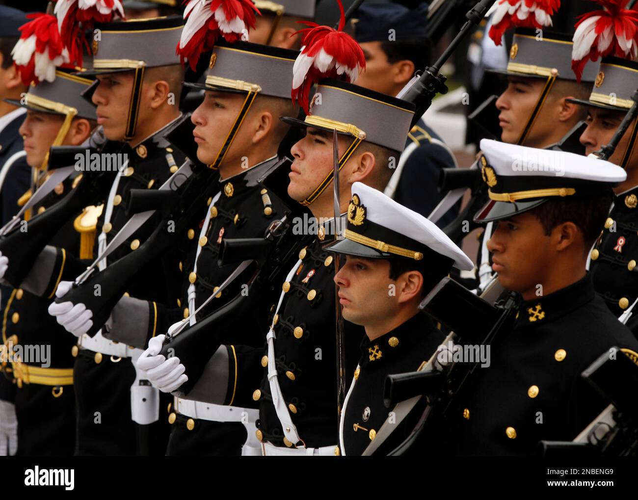 Soldiers march during a military parade marking Peru's Independence Day ...